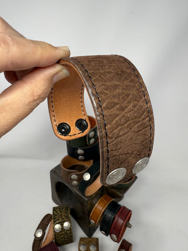 Chocolate Hippo Leather Bracelet / Cuff - Anvil Customs