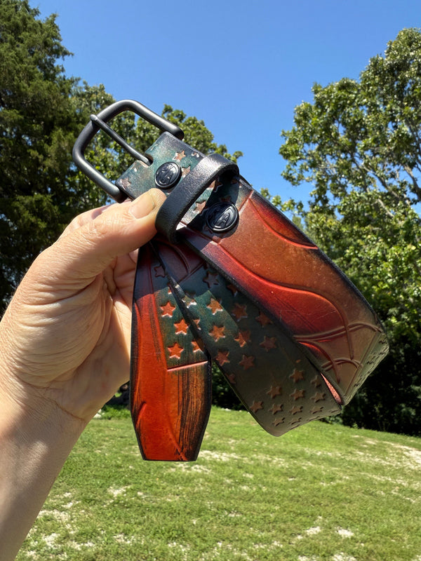 RTANVIL ‘Old Glory’ Handmade Leather Belt - Anvil Customs